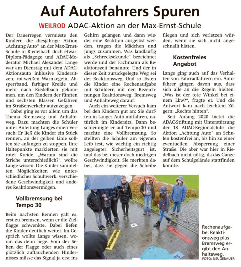 ADAC-Aktion ‚Achtung Auto‘ an der Max-Ernst-Schule – Max-Ernst-Schule